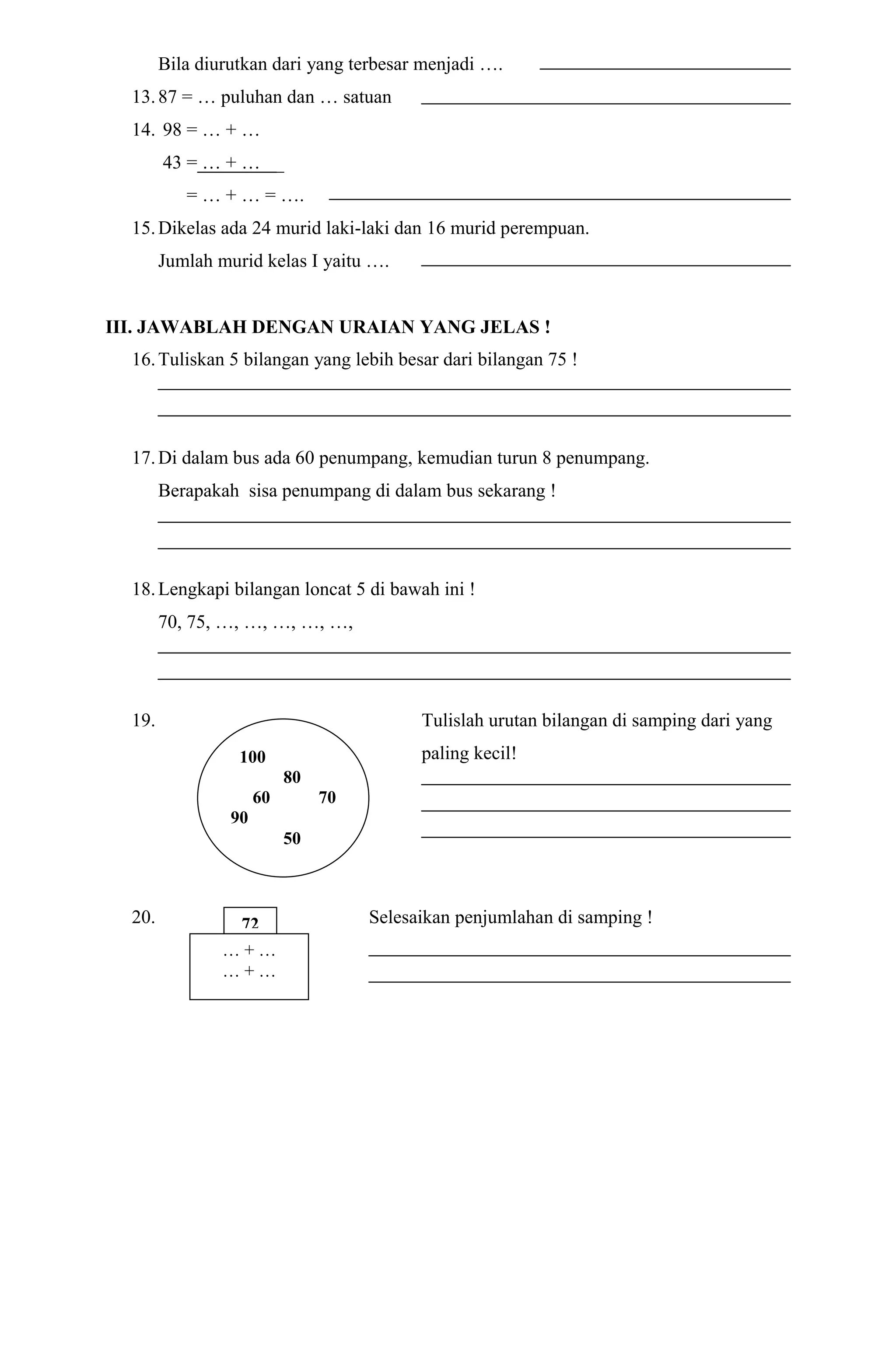 Soal uts genap matematika kelas i semeseter 2 | PDF