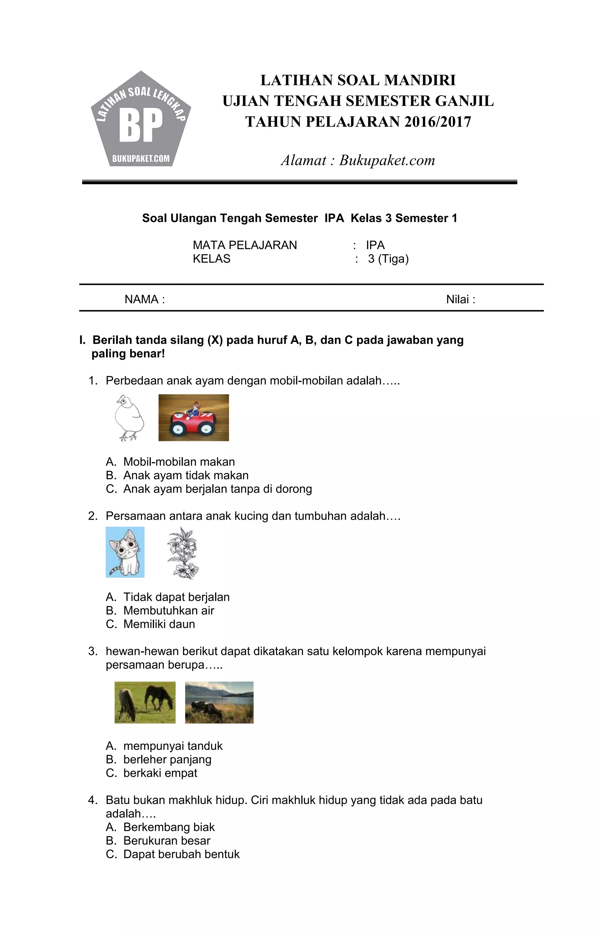 Soal uts ipa kelas 3 semester 1 | PDF