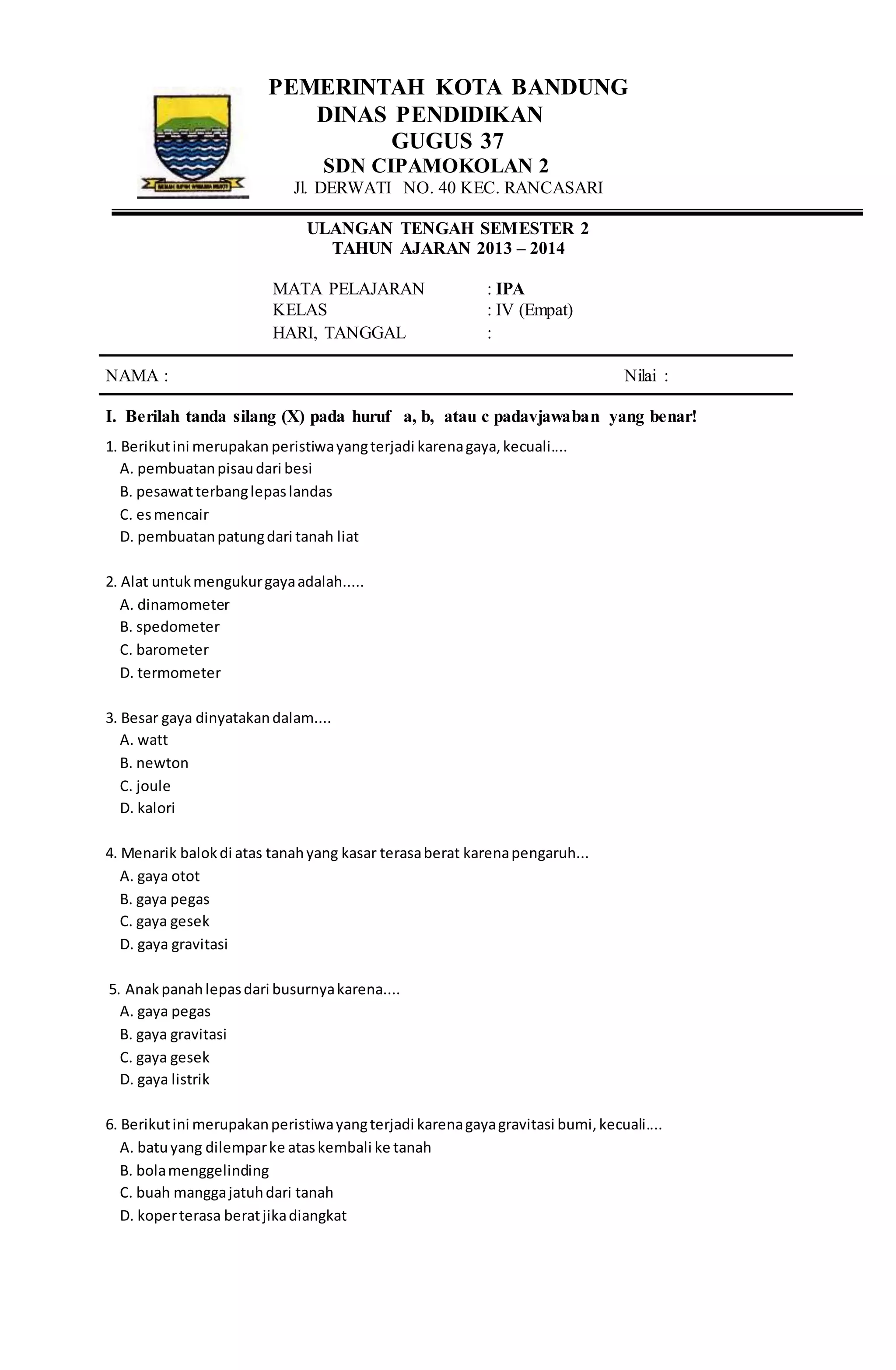 Soal uts ipa kelas 4 semester 2 | PDF Soal uts ipa kelas 4 semester 2 | PDF