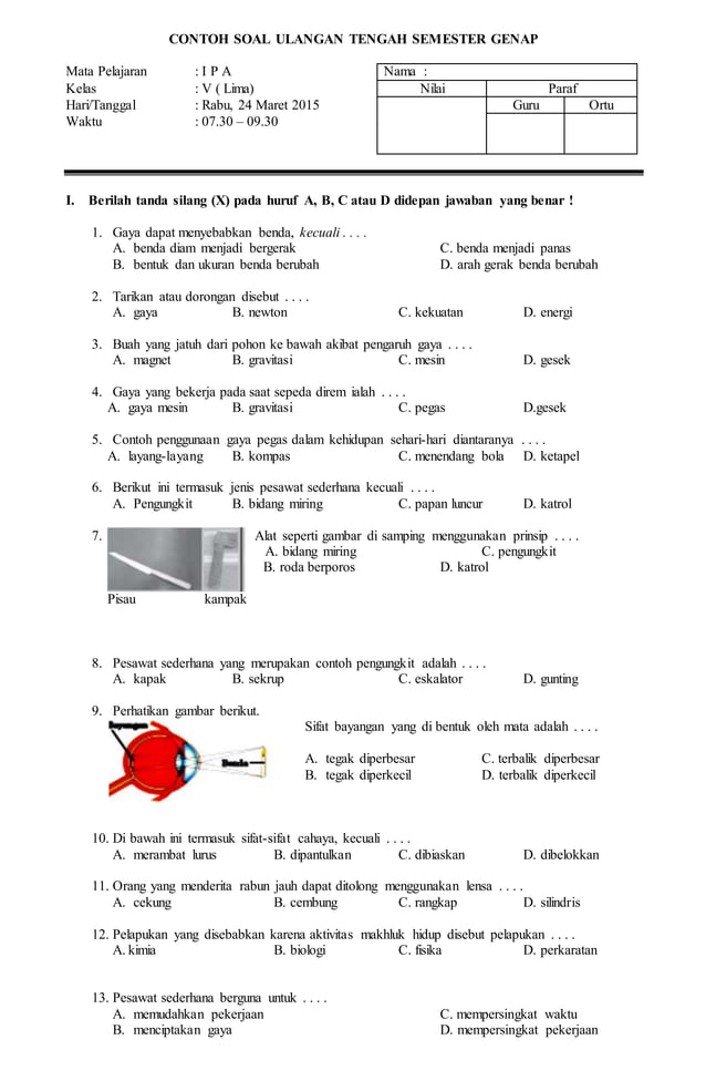 Soal UTS IPA Kelas 5 Semester 2 | PDF Soal UTS IPA Kelas 5 Semester 2 | PDF