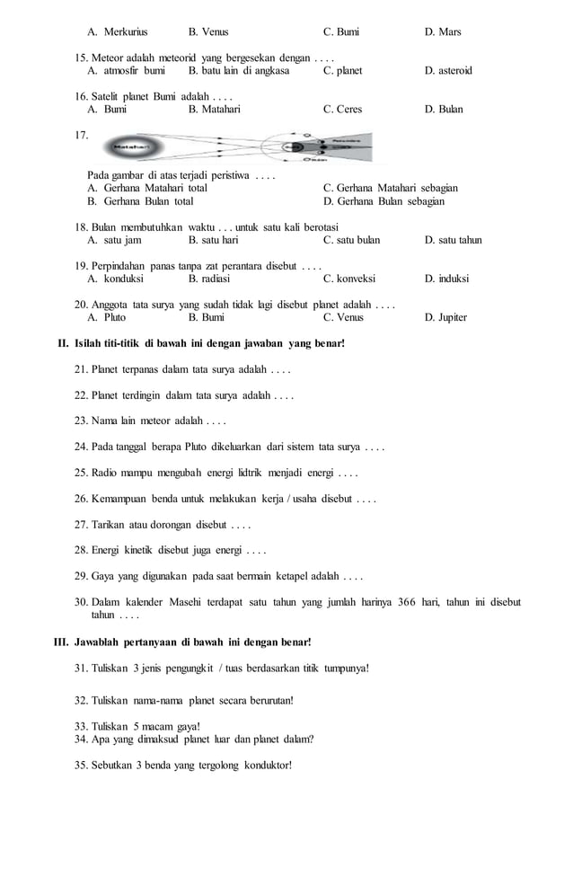 Soal uts ipa ktsp kelas 6 semester 2 | DOCX