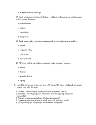 Soal UTS ips ktsp kelas 6 semester 2 | PDF