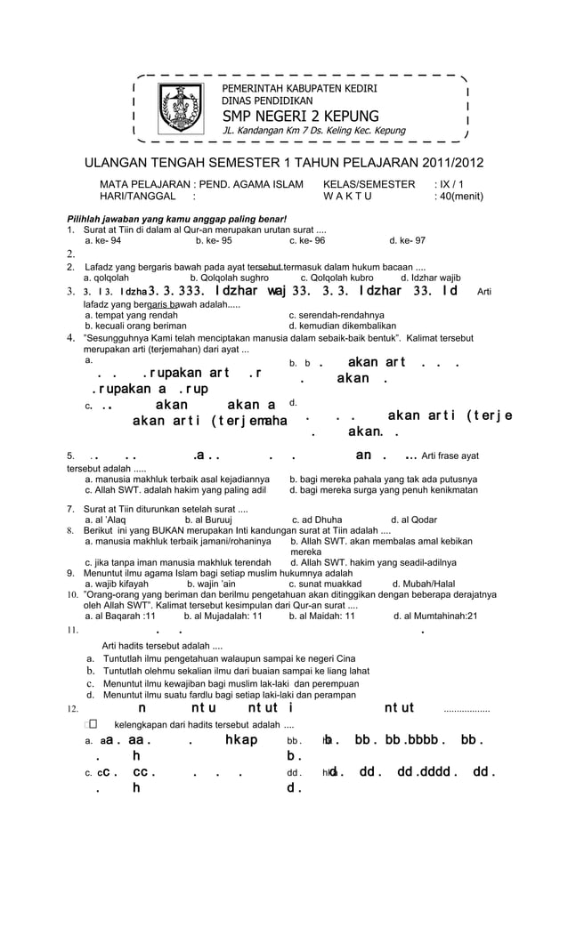 Soal uts kls 9 s1 | PDF