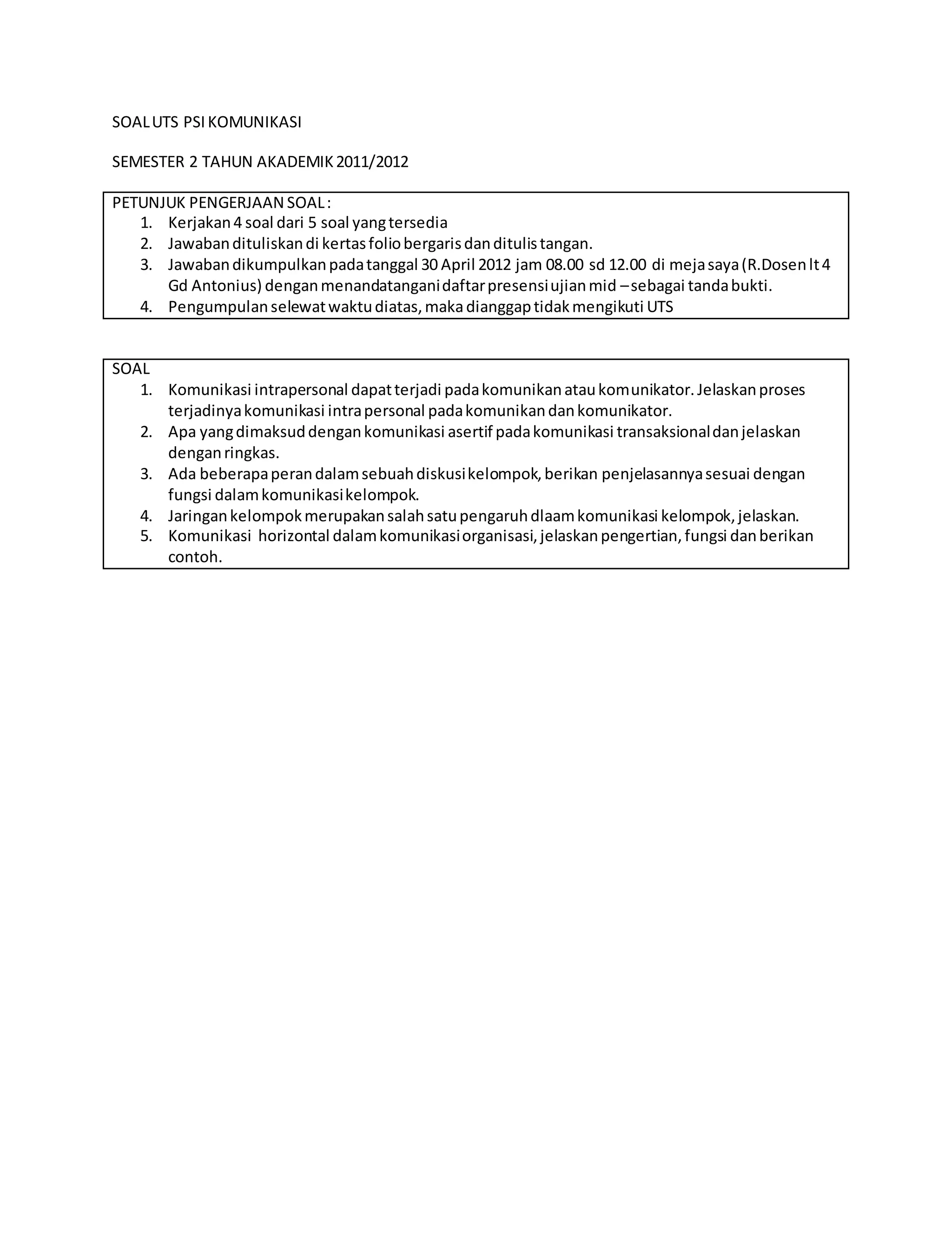 Soal uts komunikasi akbid | PDF