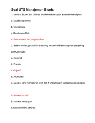 Soal uts manajemen bisnis | PDF