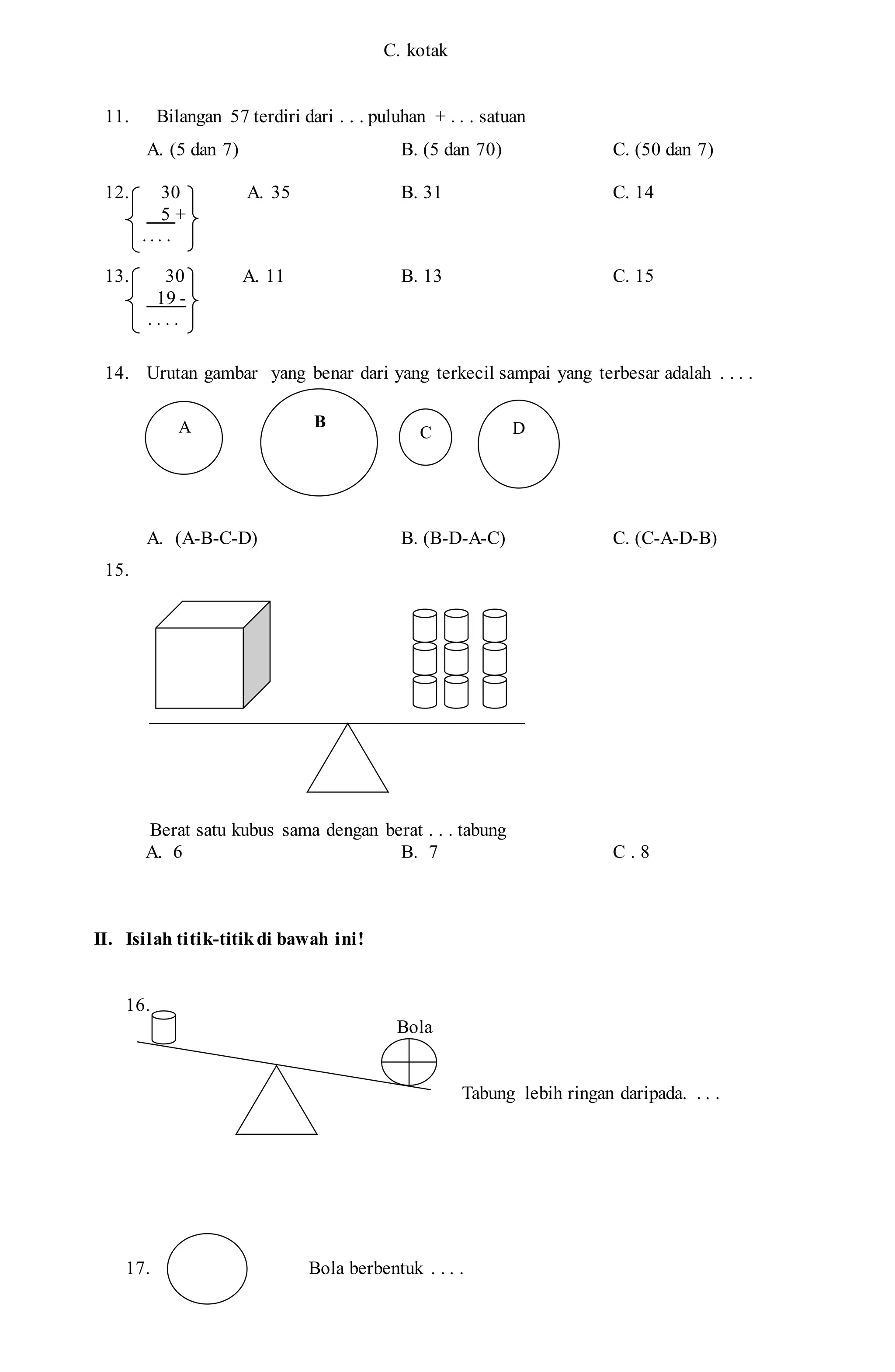 Soal uts matematika kelas 1 semester 2 | PDF