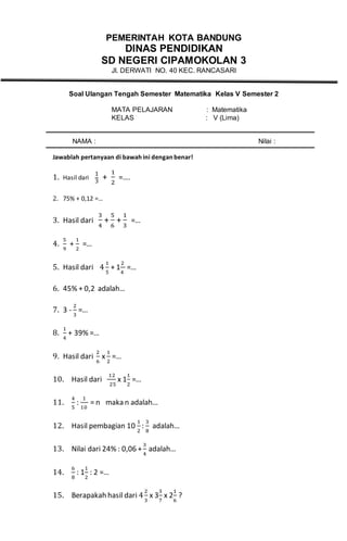 Soal UTS Matematika Kelas 5 Semester 2 | PDF