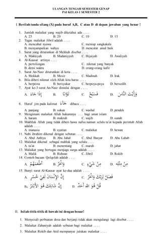 Soal uts pai kelas 1 semester 2 | PDF