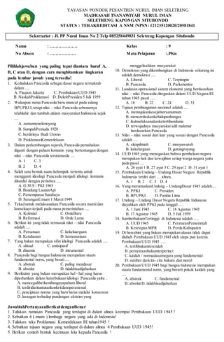 Soal uts pkn 9 | PDF