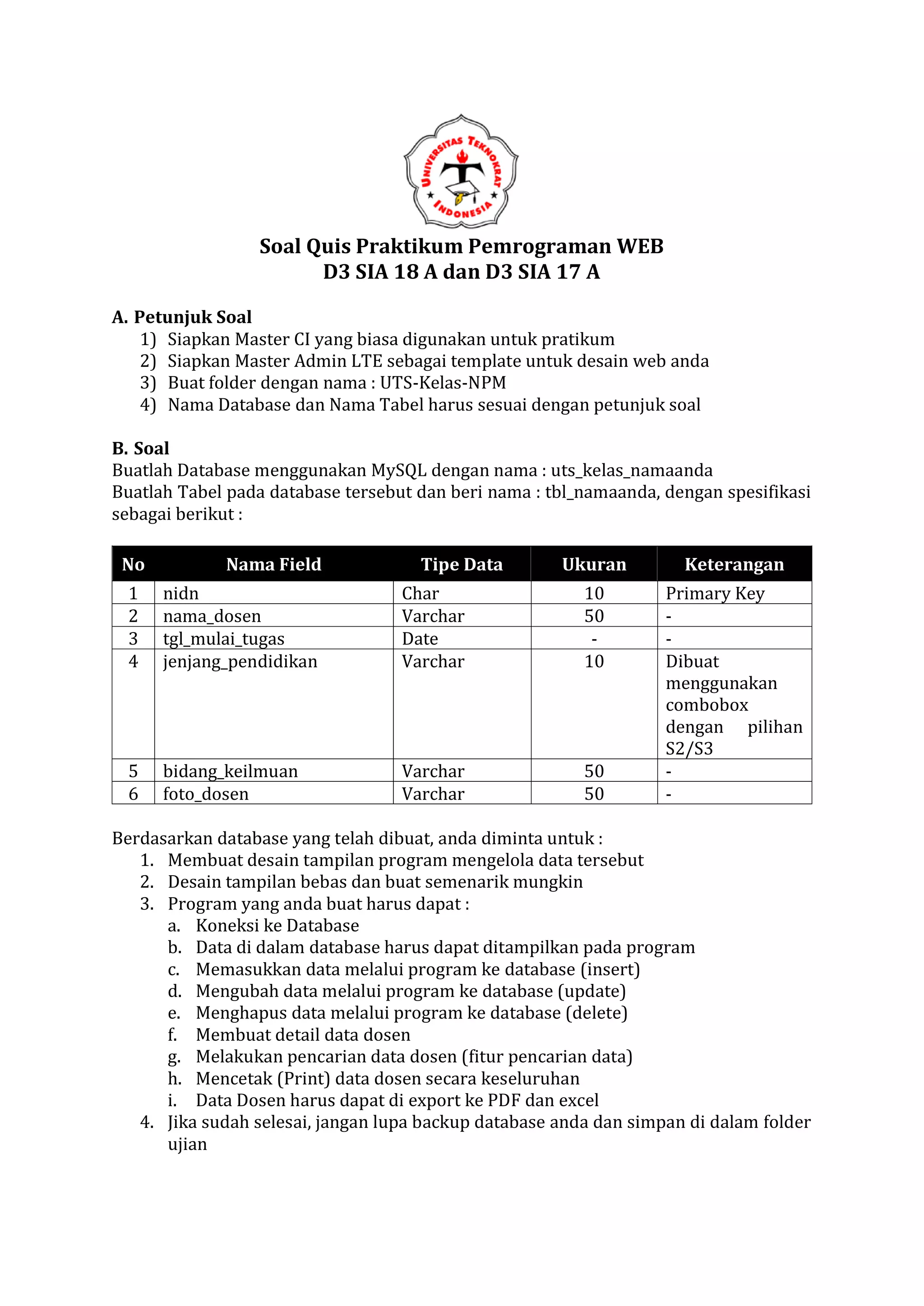 Soal uts praktikum pemrograman web | PDF