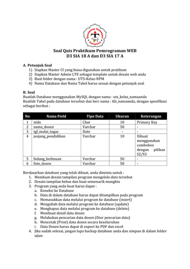 Soal uts praktikum pemrograman web | PDF