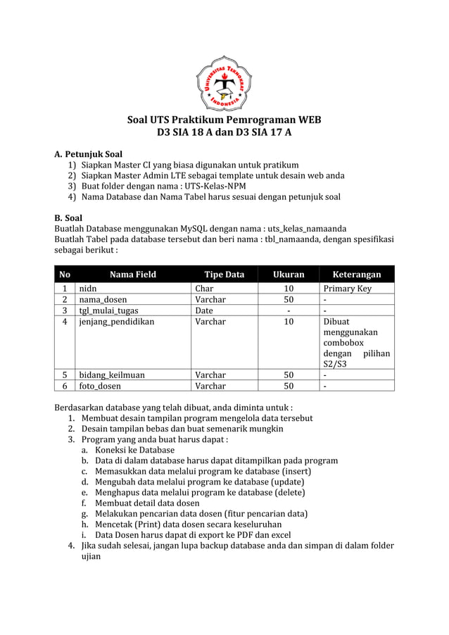 Soal uts praktikum pemrograman web | PDF