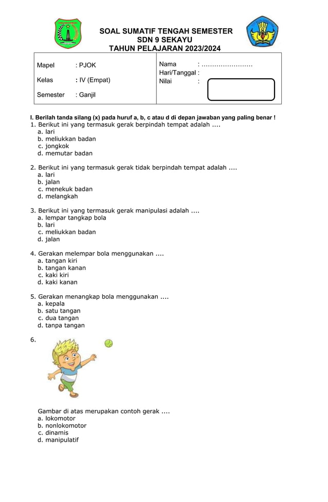 Soal UTS PTS K13 Tema 2 Kelas 4 Semester 1 PJOK.docx