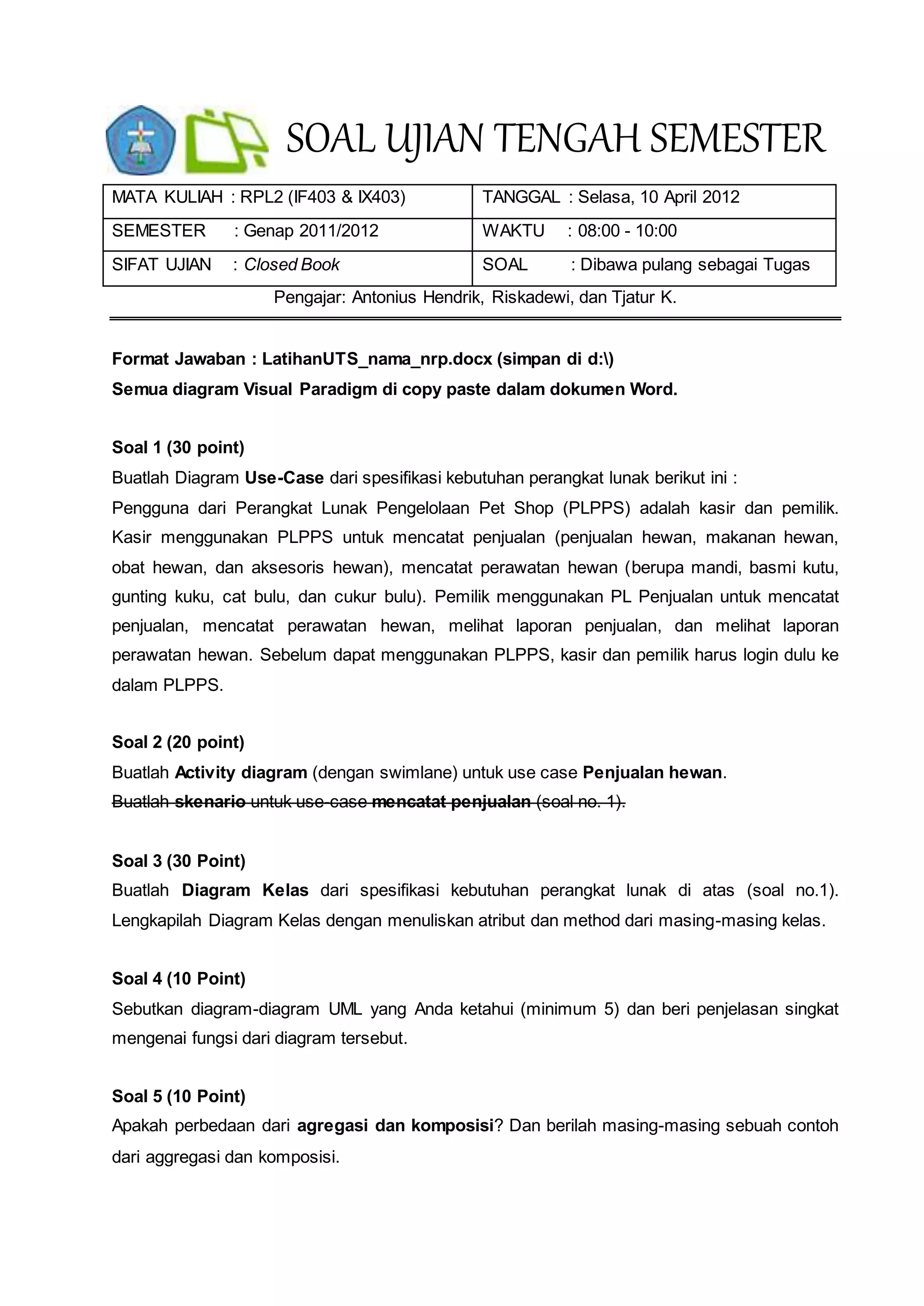 Soal uts rpl2 1112 | PDF