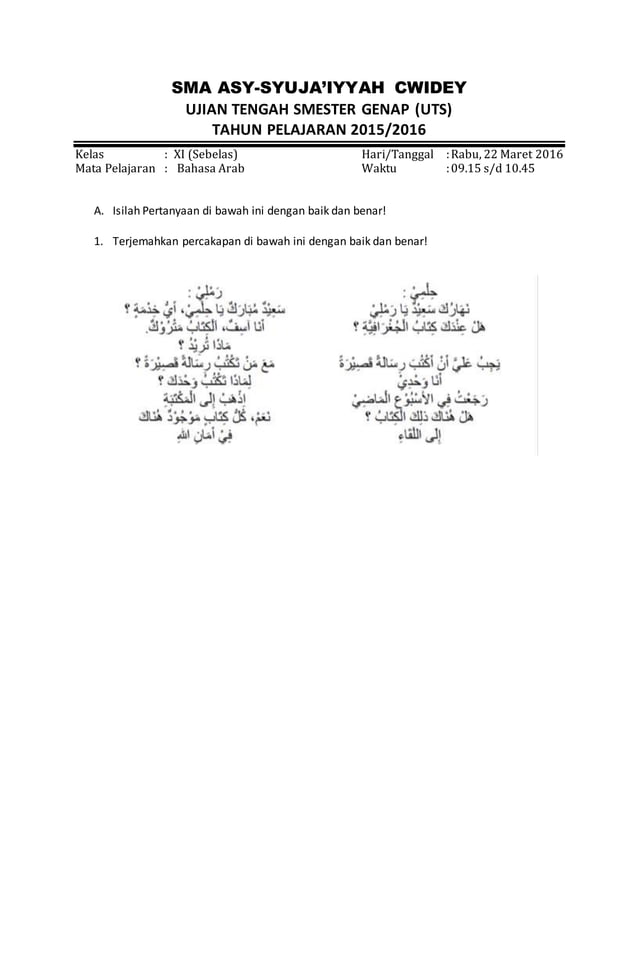 Soal uts sma asyujaiyyah kelas xi | PDF