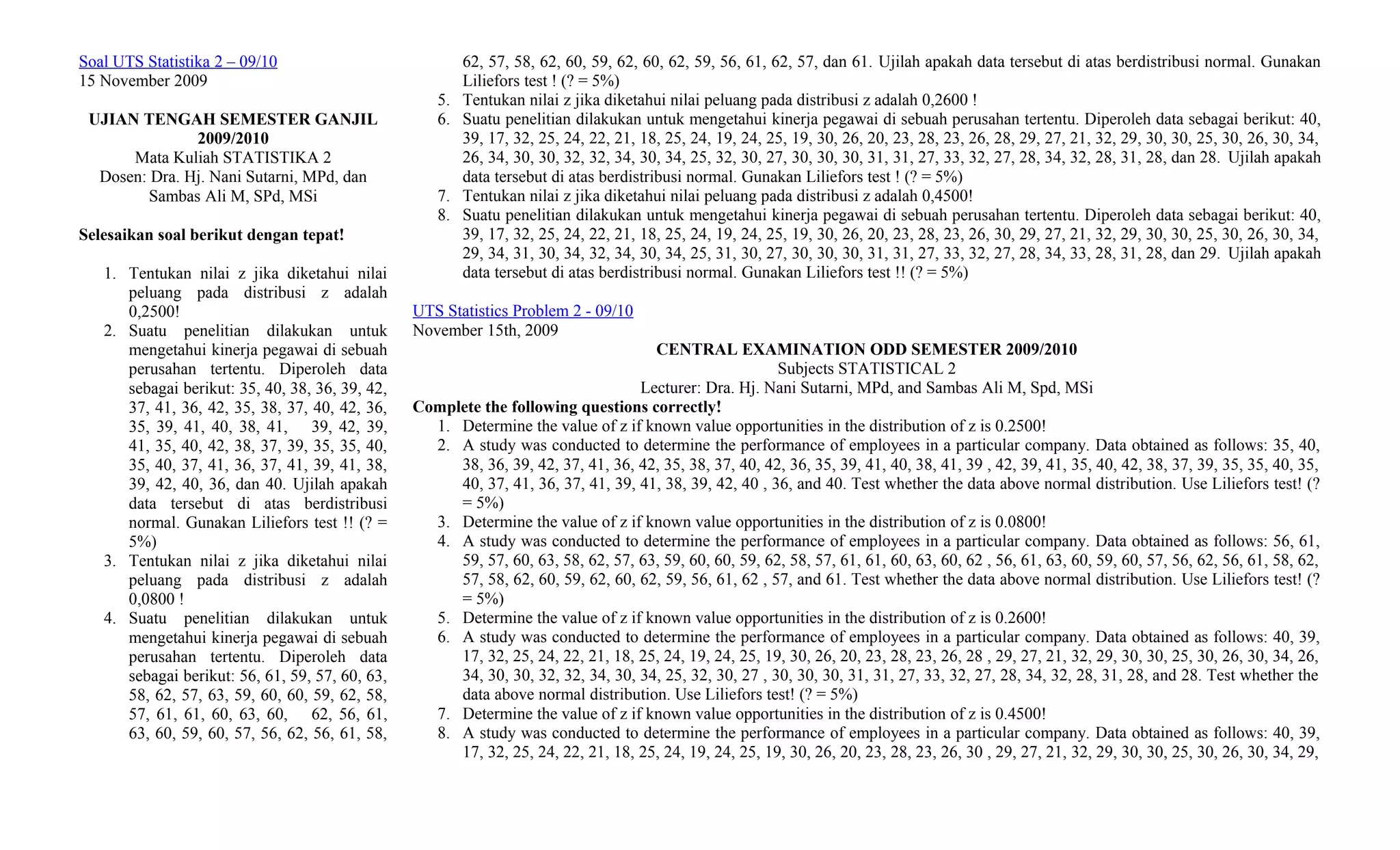 Soal uts stat 2 | PPT