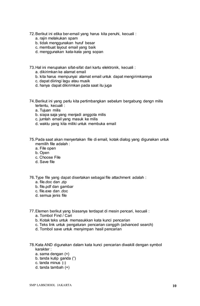 Soal-soal Latihan TIK Kelas 9 | DOC