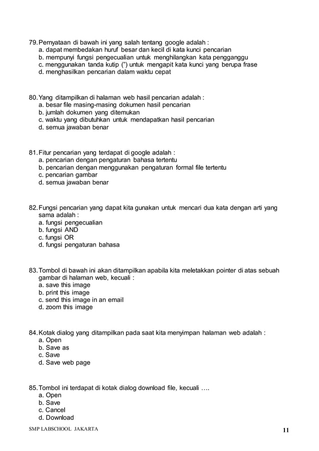 Soal-soal Latihan TIK Kelas 9 | DOC