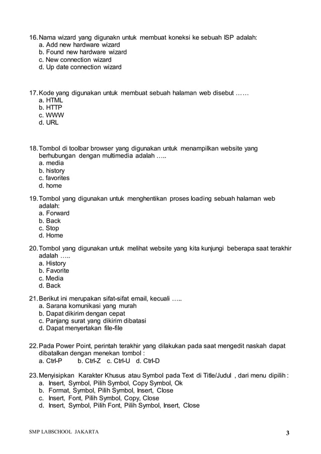 Soal-soal Latihan TIK Kelas 9 | DOC