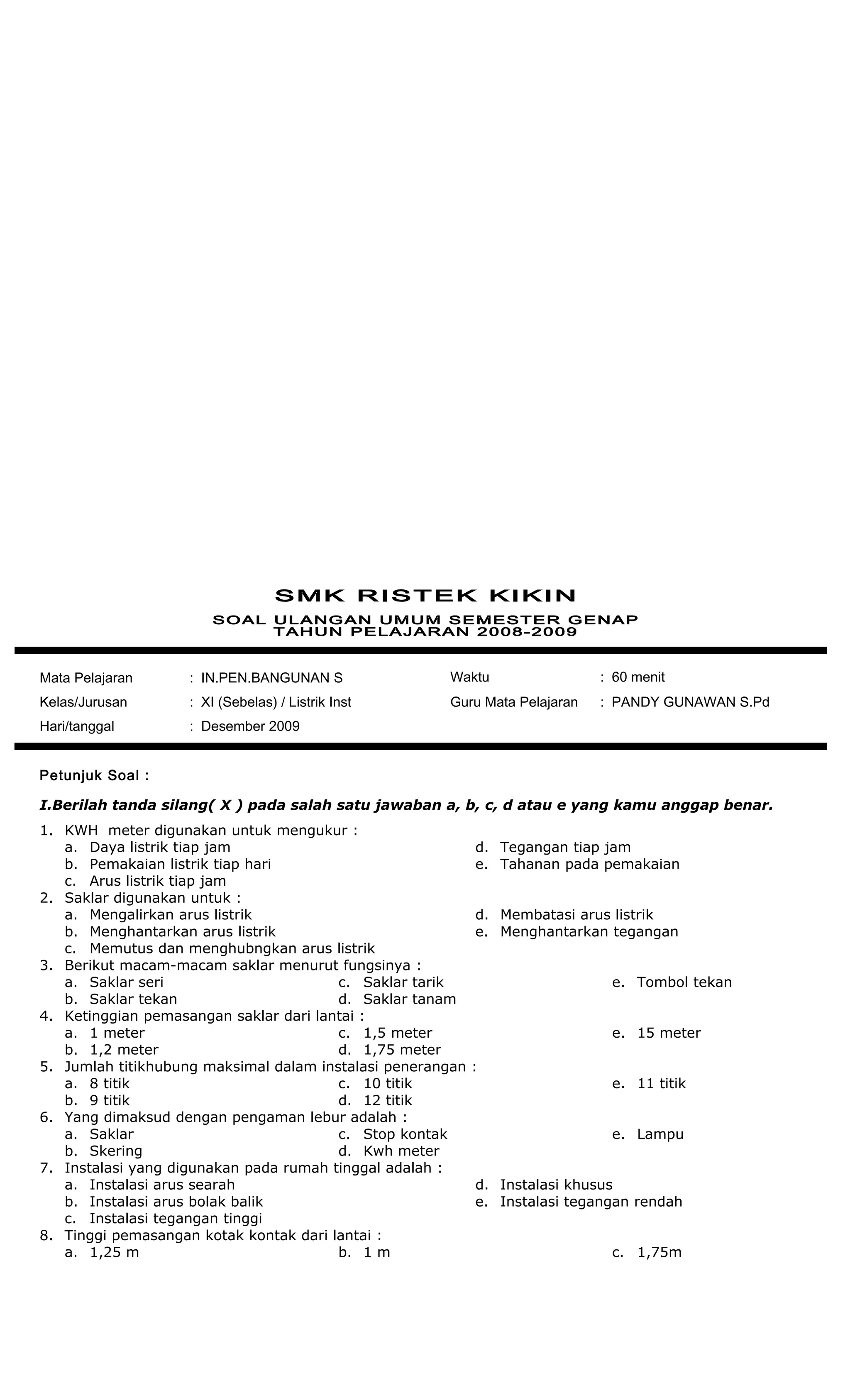 Soal uub sem ganjil 2009 2010 | DOC