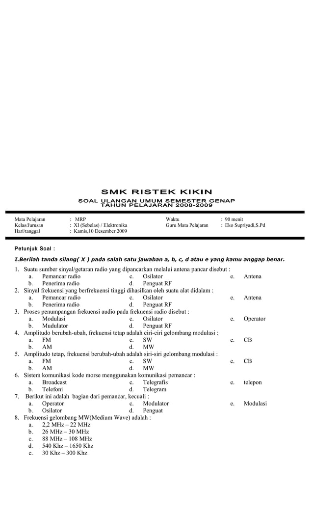Soal uub sem ganjil 2009 2010 | DOC