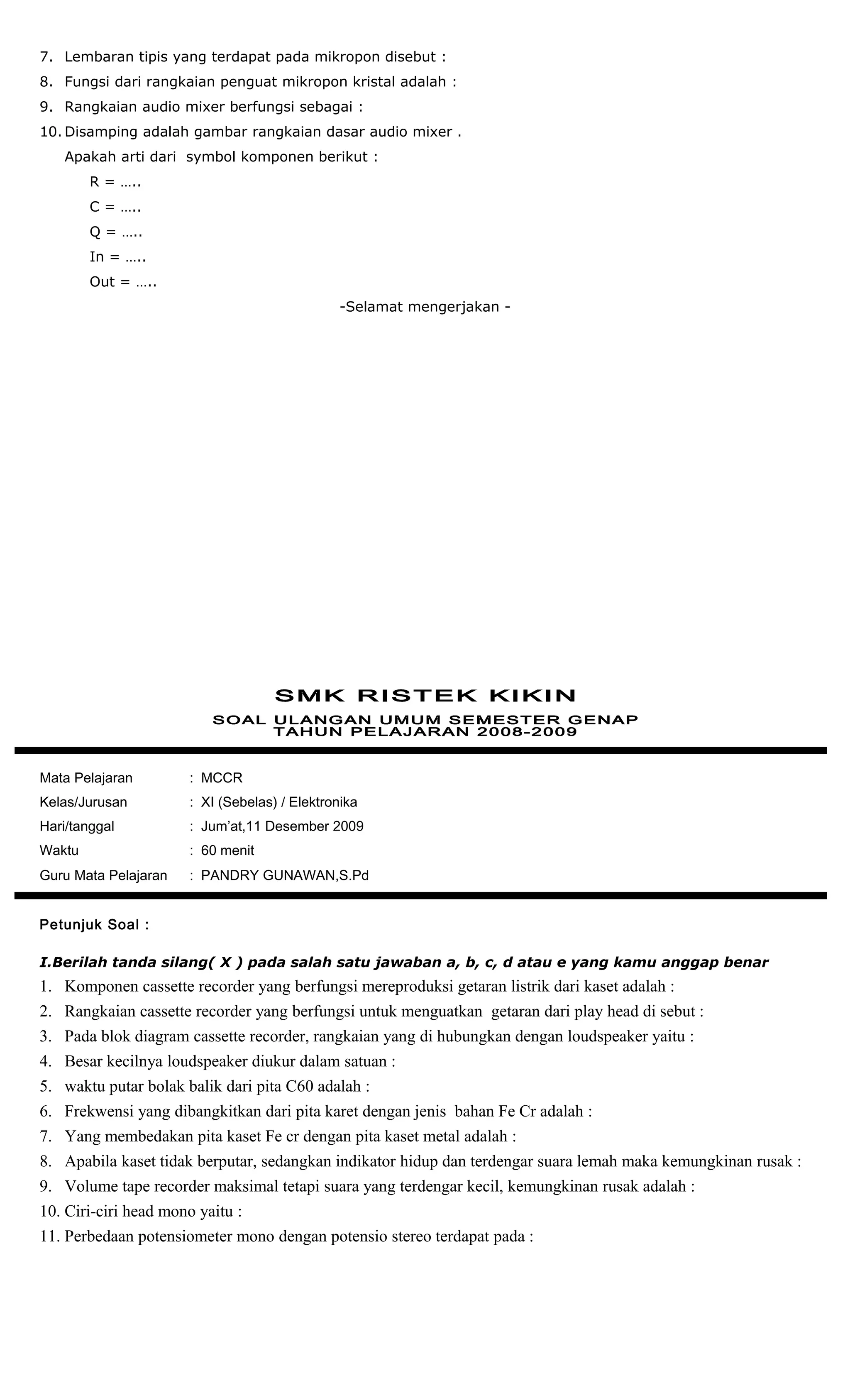 Soal uub sem ganjil 2009 2010 | DOC