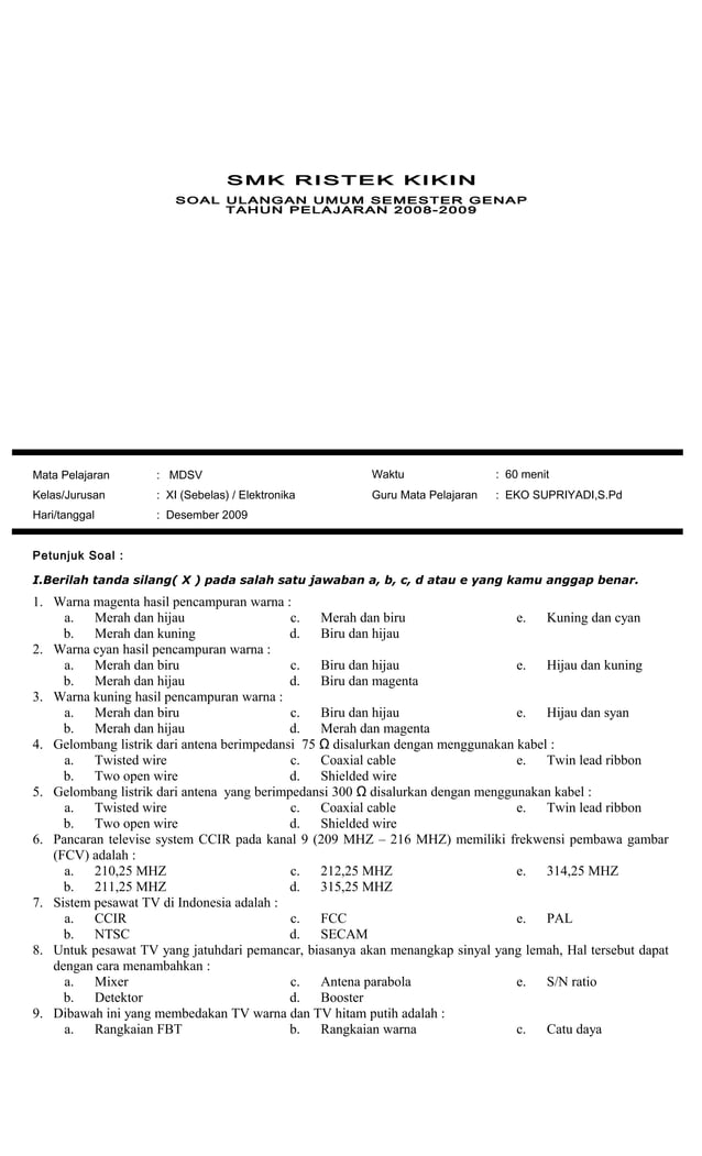 Soal uub sem ganjil 2009 2010 | DOC