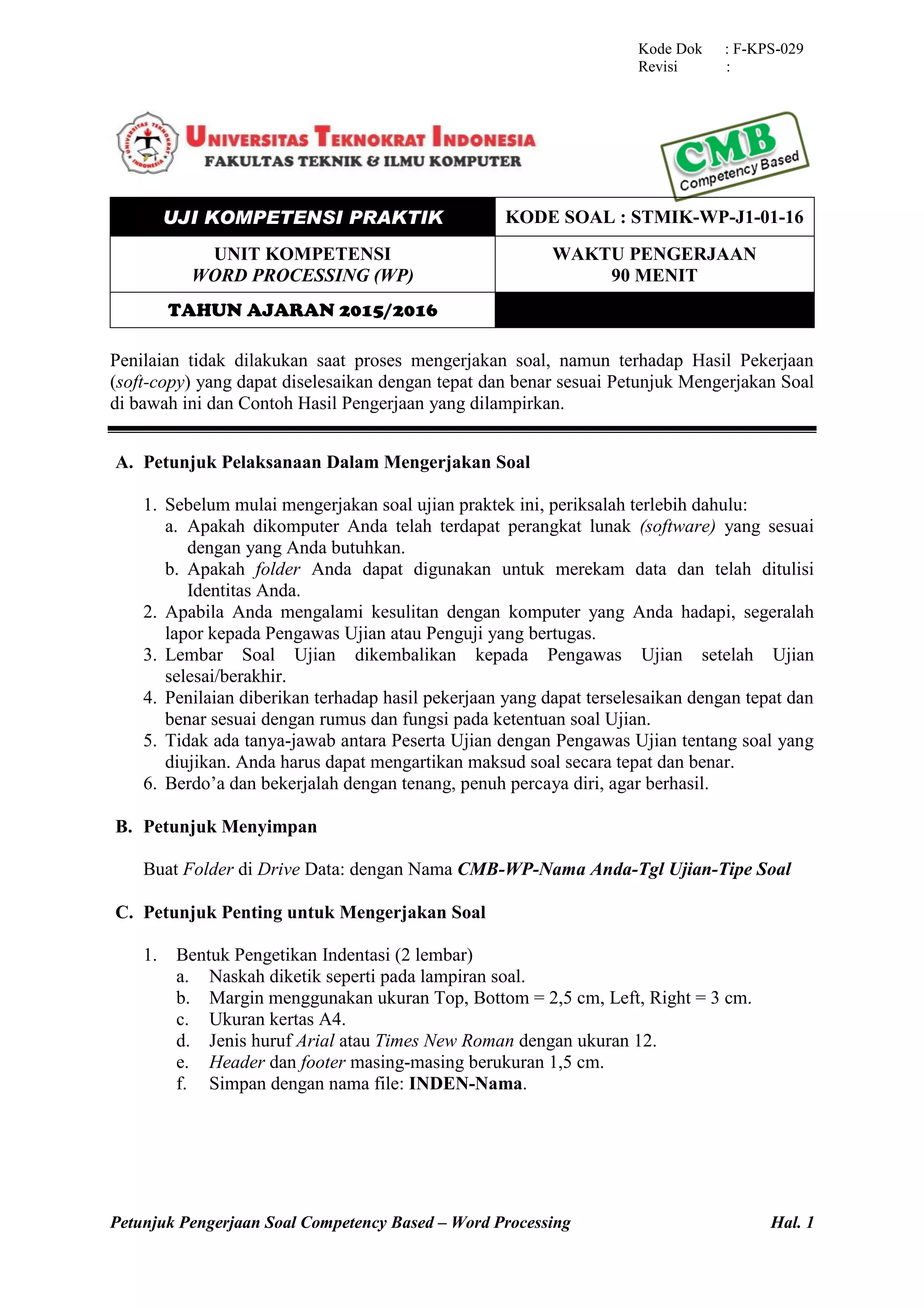 Soal word j1 | PDF | Free Download