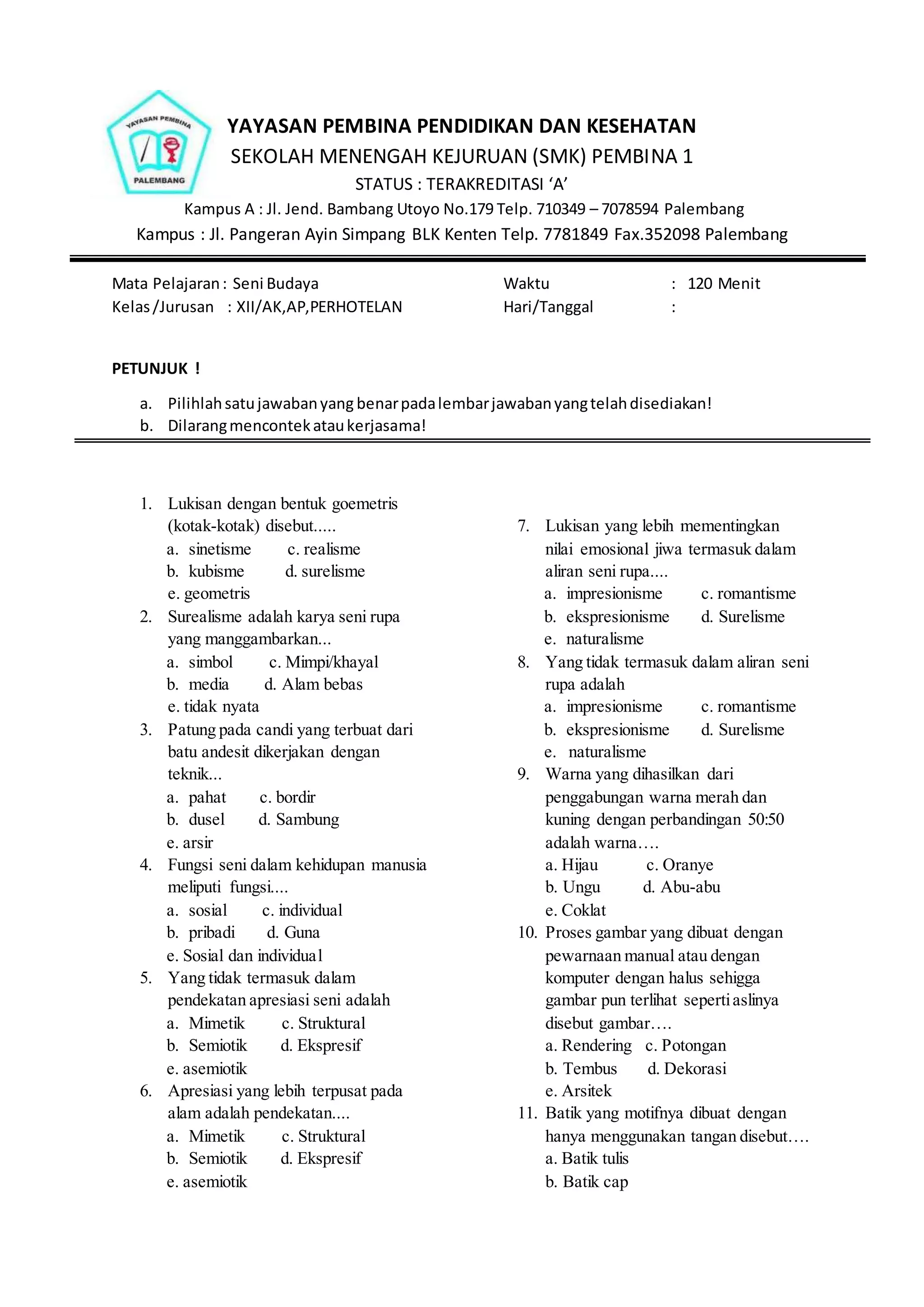 Soal Xii Pelayaran Sbk Docx