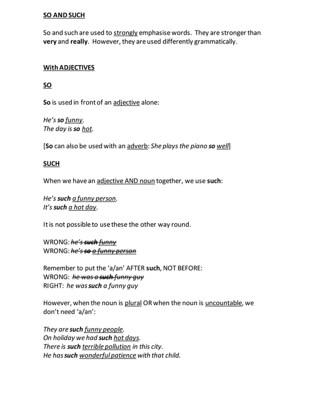 Intensifiers: So and Such | PDF