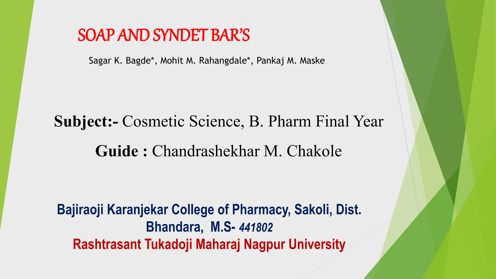 Role of Soap based and synthetic or syndets bar | PPTX