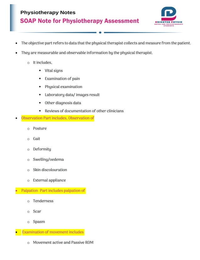 SOAP Note for Physiotherapy Assessment .pdf | Physical Therapy | Wellness