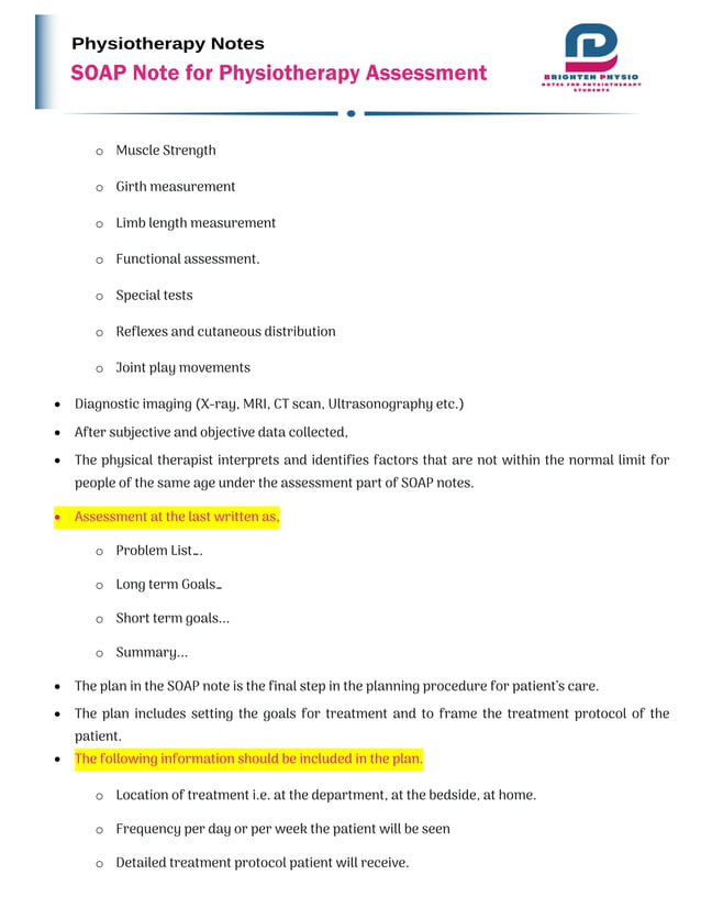 SOAP Note for Physiotherapy Assessment .pdf | Physical Therapy | Wellness