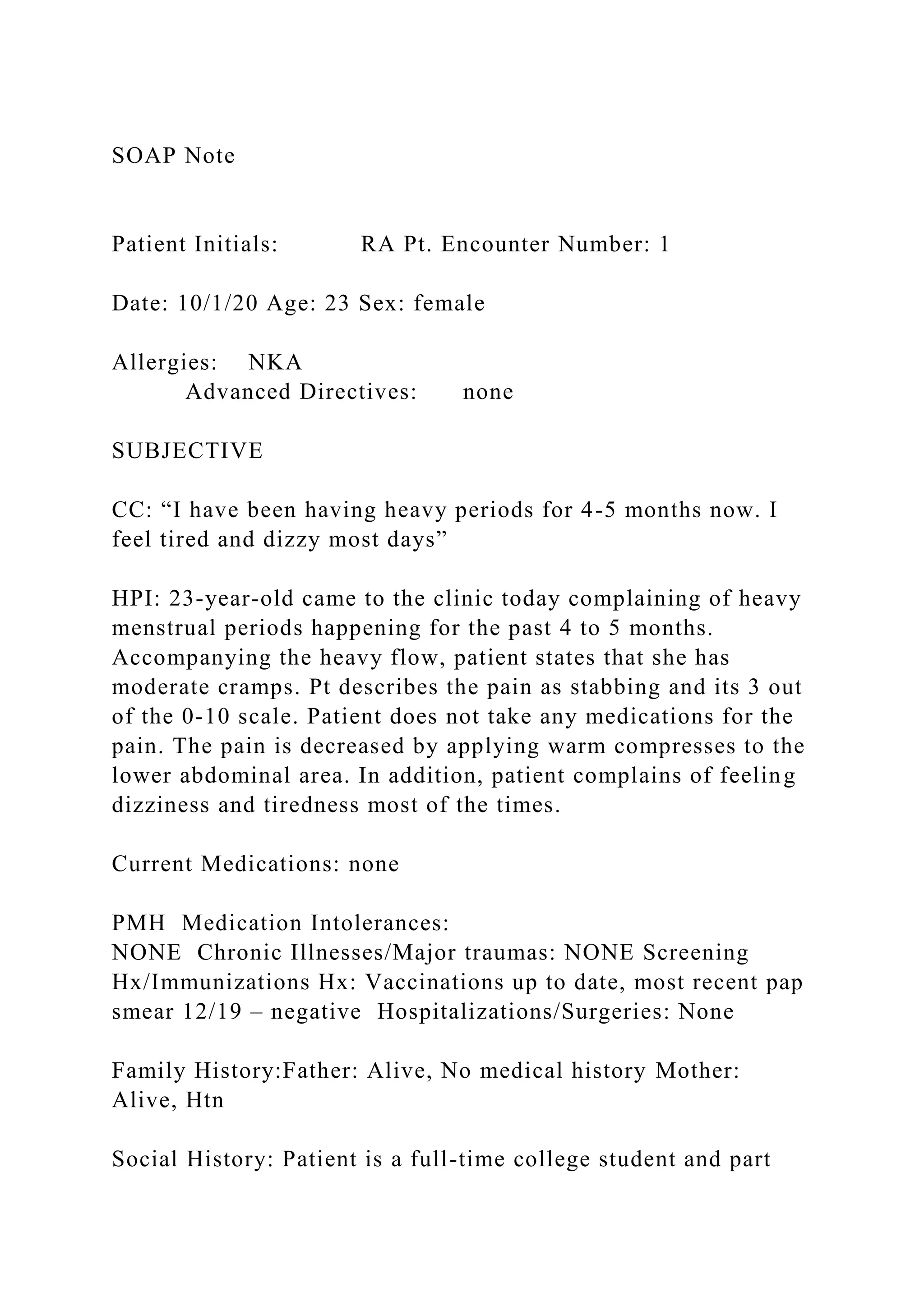 SOAP NotePatient Initials RA Pt. Encounter Number .docx