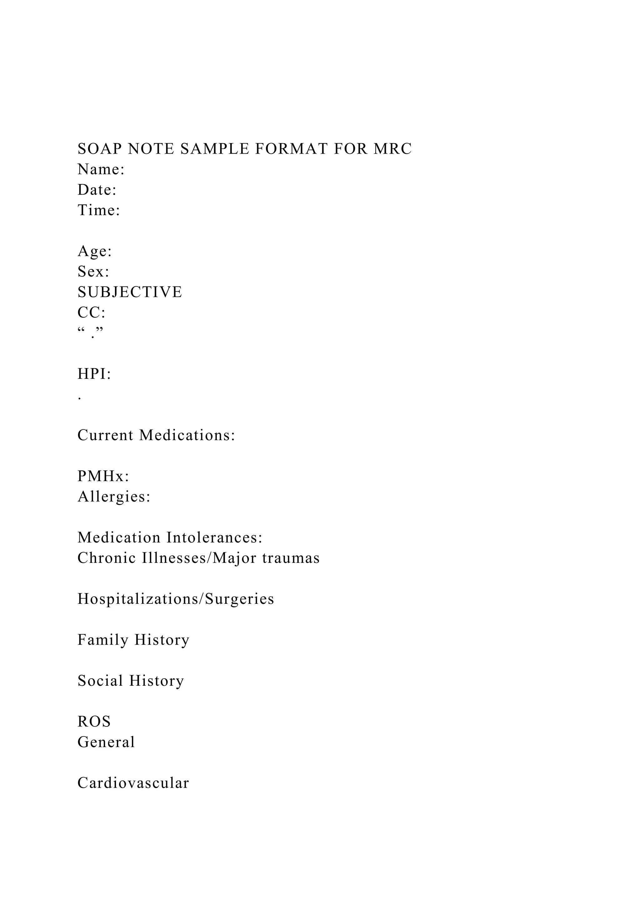 SOAP NOTE SAMPLE FORMAT FOR MRCNameDateTime AgeS.docx