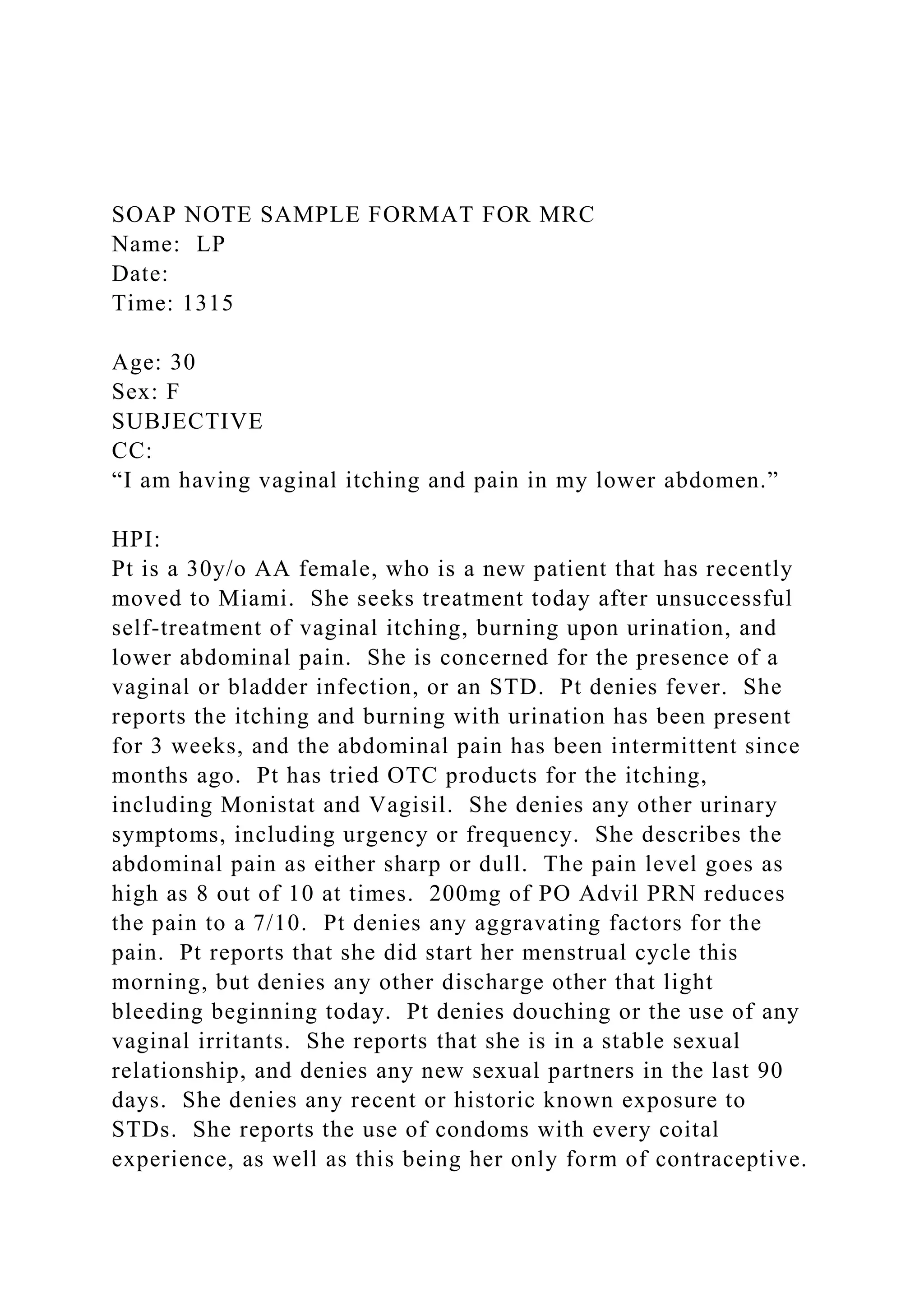 SOAP NOTE SAMPLE FORMAT FOR MRCName LPDateTime 1315.docx | Digestive ...