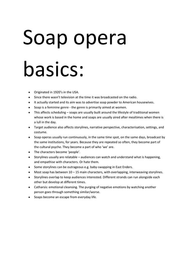 Soap opera basics | DOCX | Soap Opera | Genres