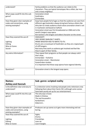 Soap opera presentation checklist 1 | PDF
