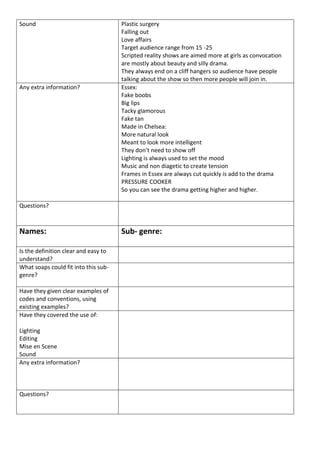 Soap opera presentation checklist 1 | PDF