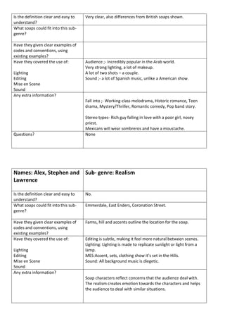 Soap Opera Presentations Notes | PDF