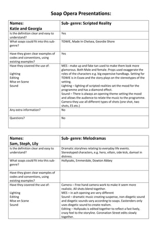 Soap Opera Presentations Notes | PDF