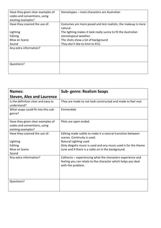 Soap Opera Presentations Notes | PDF