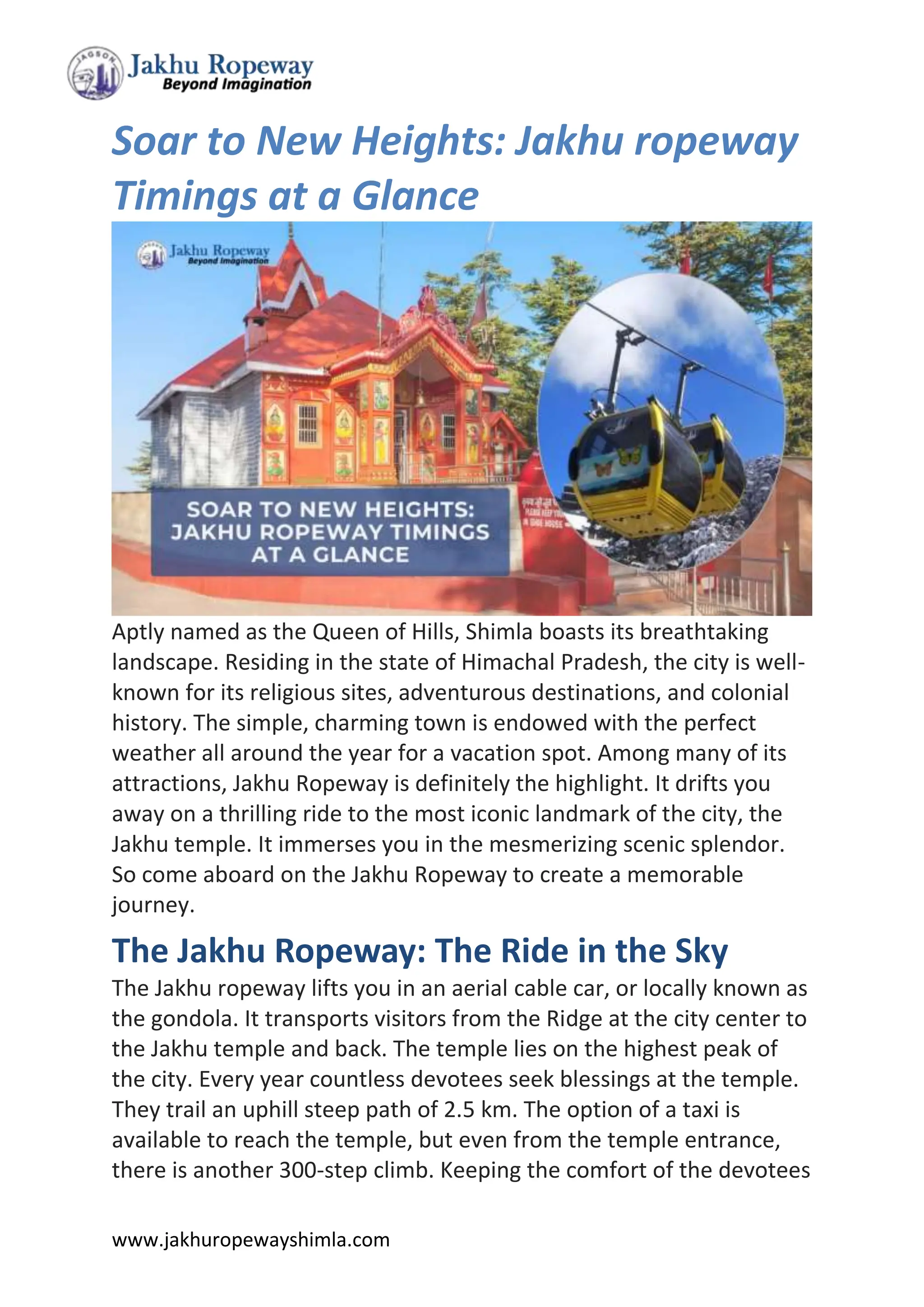 Soar to New Heights: Jakhu ropeway Timings at a Glance | PDF