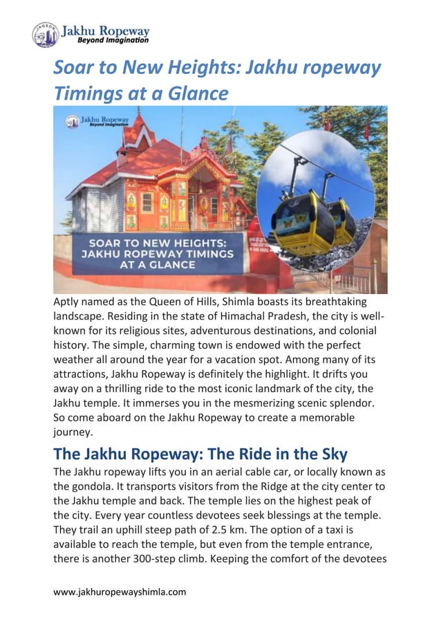 Soar to New Heights: Jakhu ropeway Timings at a Glance | PDF