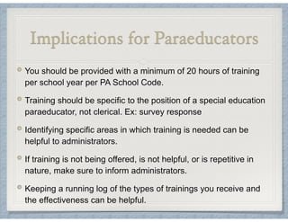 Current Practices and Barriers of Training Paraeducators Who work with ...