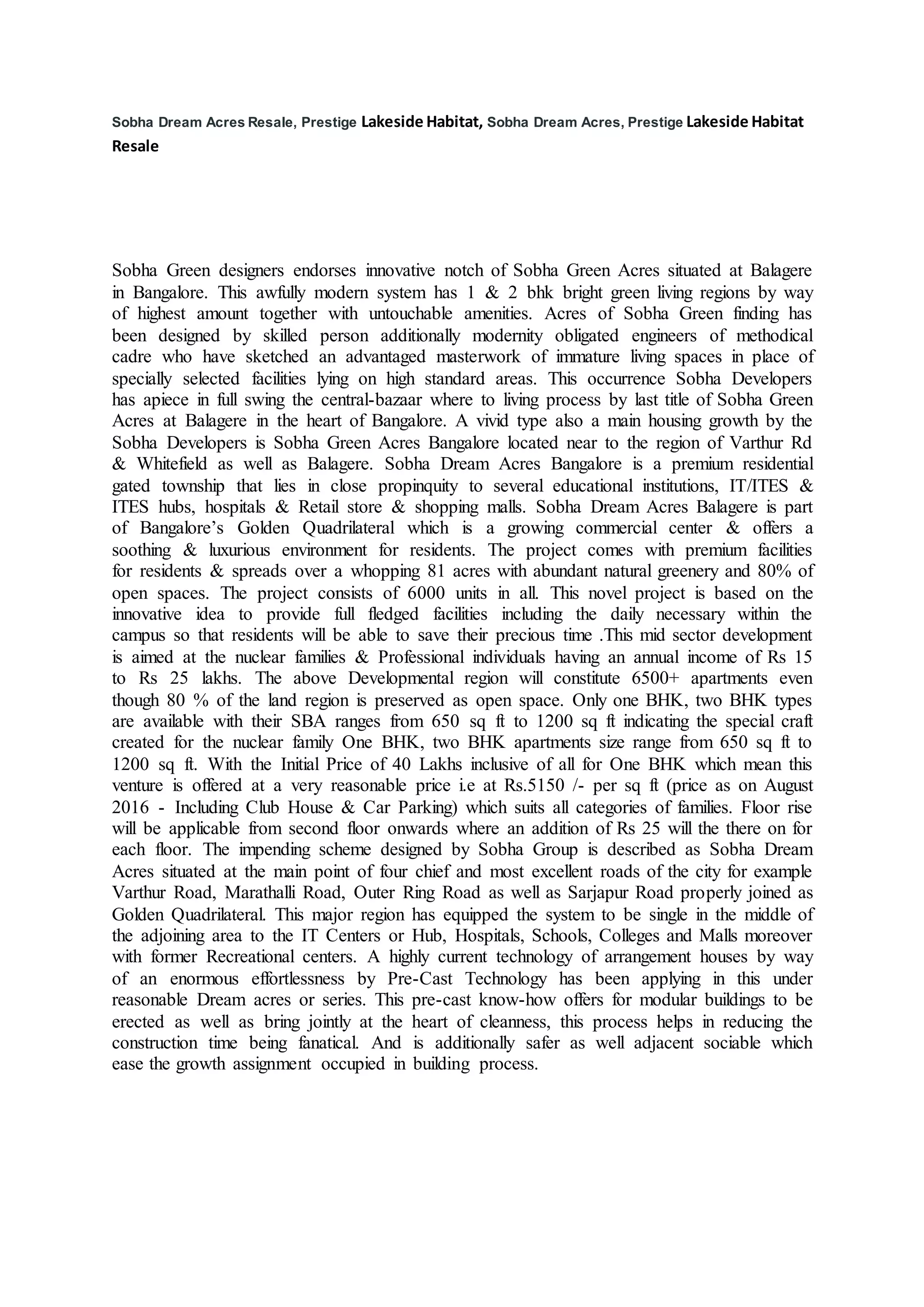 Sobha Dream Acres | DOCX