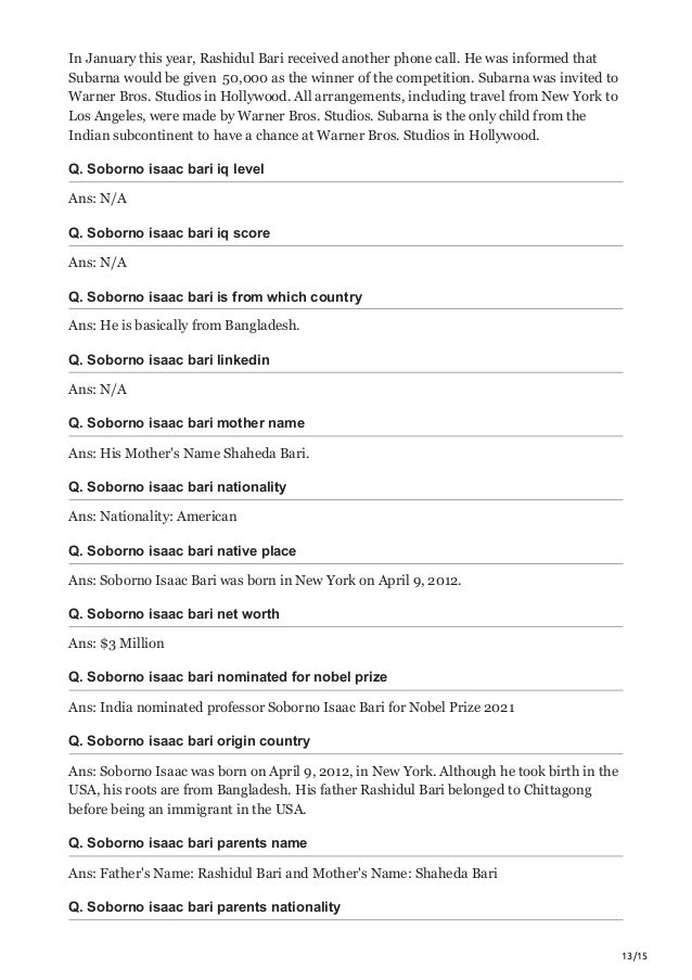 Soborno isaac bari wiki education age height family iq level biography photos amp more | PDF