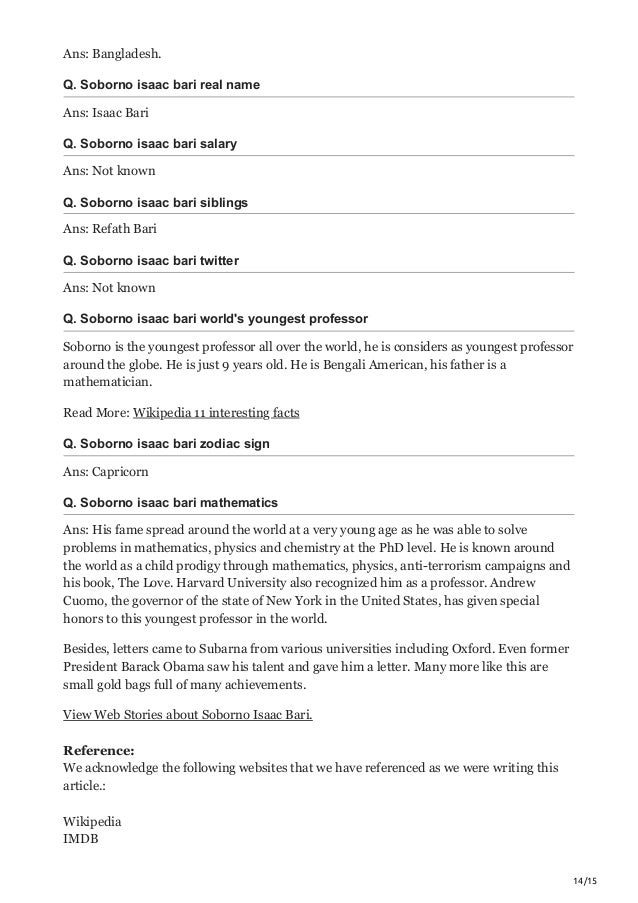 Soborno isaac bari wiki education age height family iq level biography photos amp more | PDF