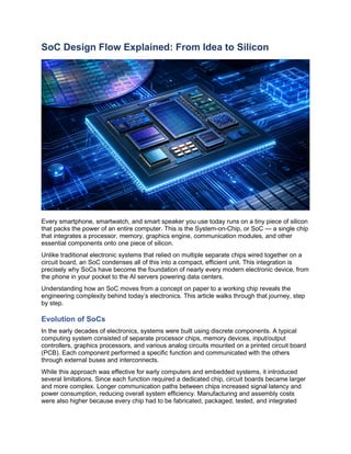 SoC Design Flow Explained: From Idea to Silicon | PDF