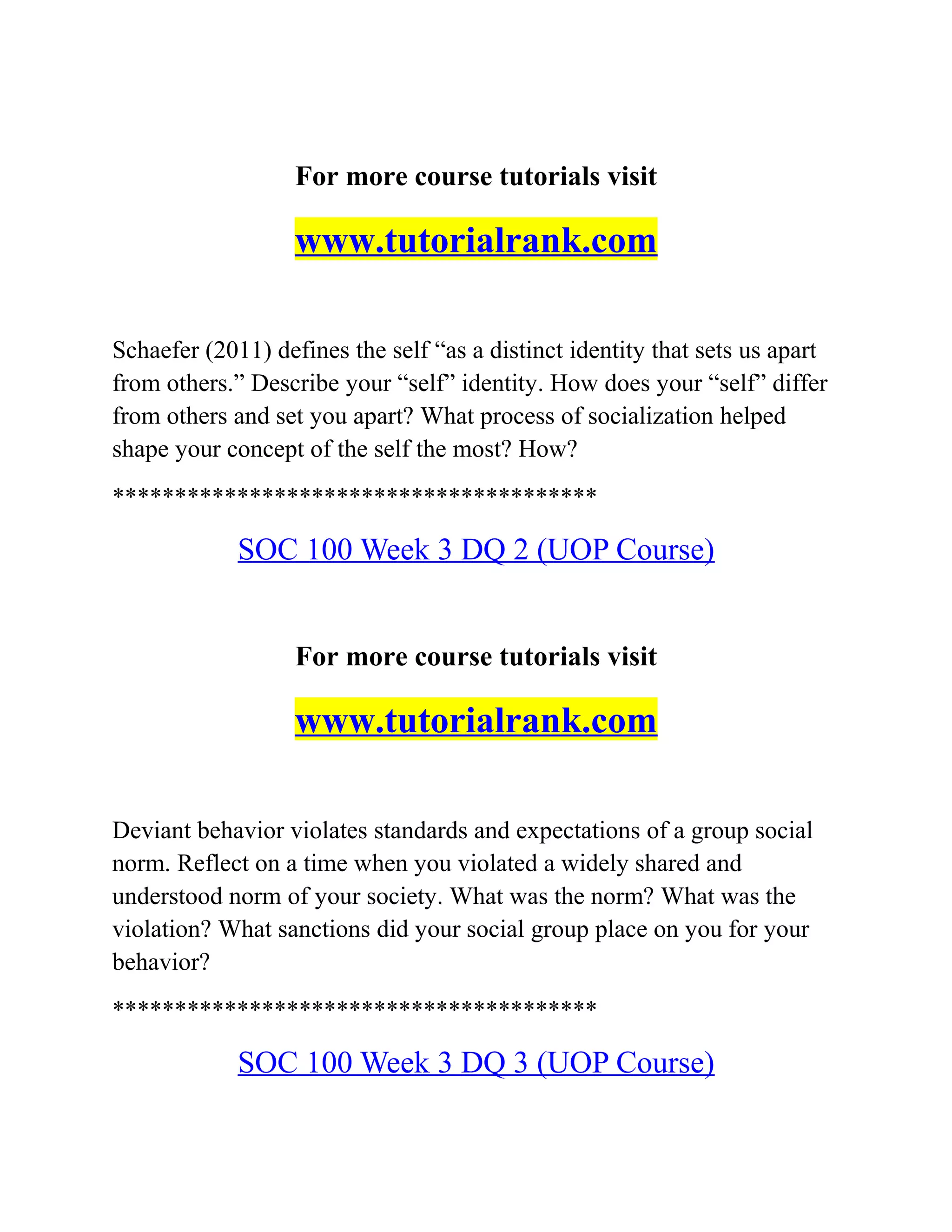 SOC 100 Inspiring Innovation / tutorialrank.com | Education